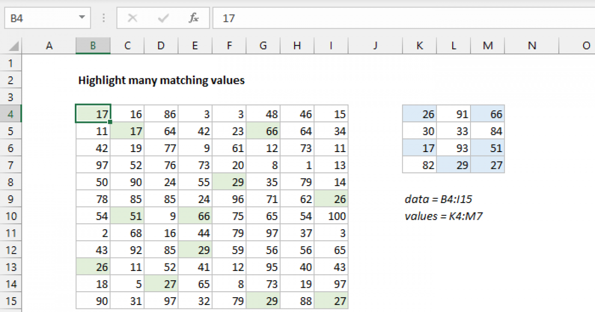 Highlight Many Matching Values Excel Formula Exceljet
